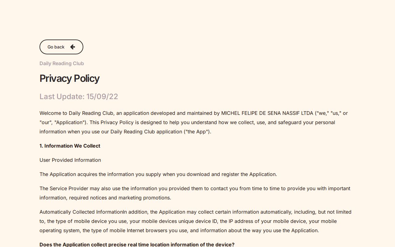 Daily Reading Club Privacy and Terms of Service